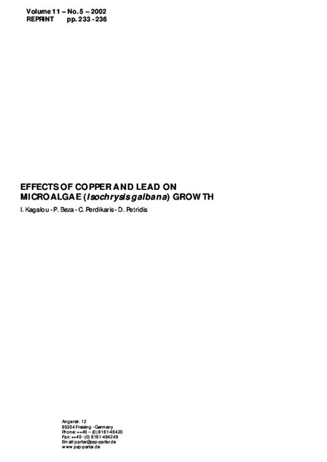 Pdf Effects Of Copper And Lead On Microalgae Isochrysis Galbana Growth
