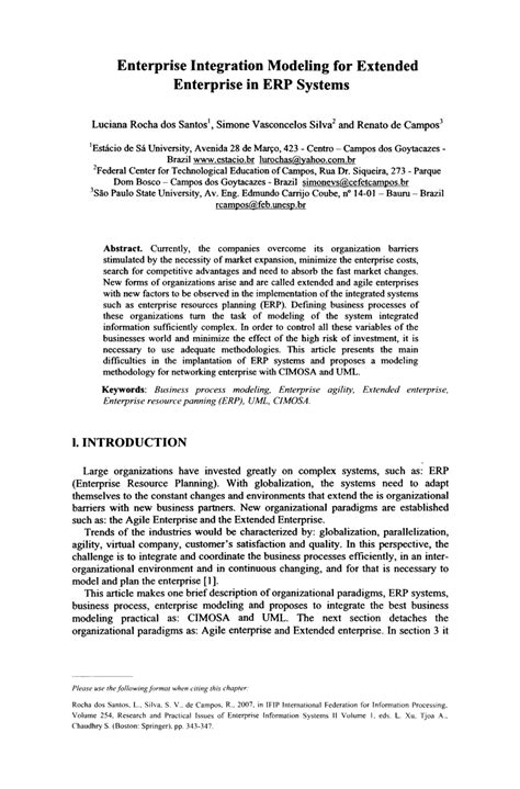 Pdf Enterprise Integration Modeling For Extended Enterprise In Erp Systems