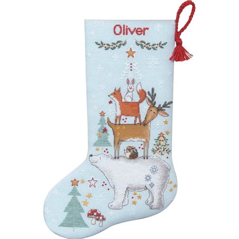 DIY Dimensions Woodland Stack Christmas Counted Cross Stitch Stocking