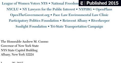 Government Transparency Groups Letter To Cuomo The New York Times