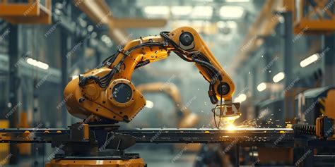 Premium Photo Enhancing Precision Welding In Manufacturing With Robotic Arm And Hud Interface