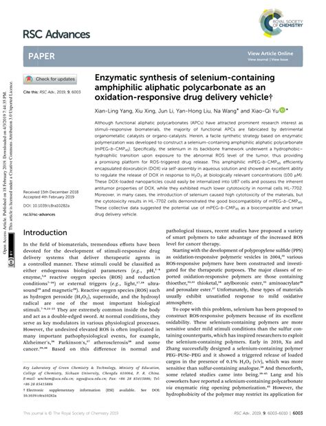 Pdf Enzymatic Synthesis Of Selenium Containing Amphiphilic Aliphatic