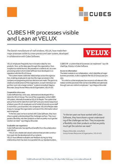 Cubes Hr Processes Visible And Lean At Velux