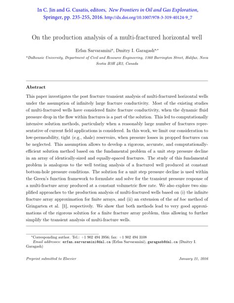 Pdf On The Production Analysis Of A Multi Fractured Horizontal Well