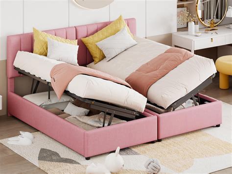 Opbergbed X Cm X X Cm Met Hoofdeinde Modulair Bed Zijopening Linnen Stof