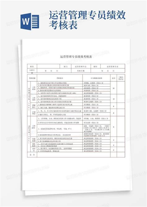 运营管理专员绩效考核表Word模板下载 编号lojbjvdx 熊猫办公
