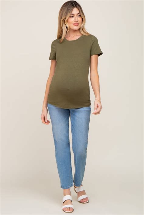 Olive Basic Crew Neck Maternity Tee Pinkblush