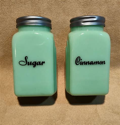 Jadeite Cinnamon And Sugar Shakers Vintage Retro Modern Farmhouse Green