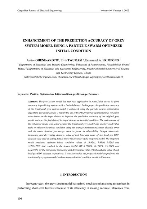Pdf Enhancement Of The Prediction Accuracy Of Grey System Model Using A Particle Swarm