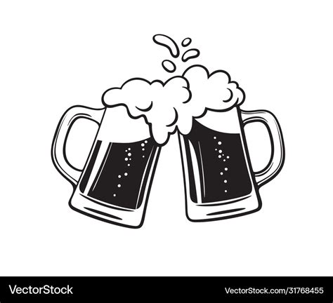 Two Toasting Beer Mugs Cheers Clinking Glass Vector Image