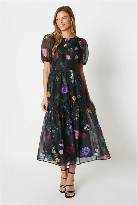 Dresses Puff Sleeve Tiered Skirt Midi Dress Coast