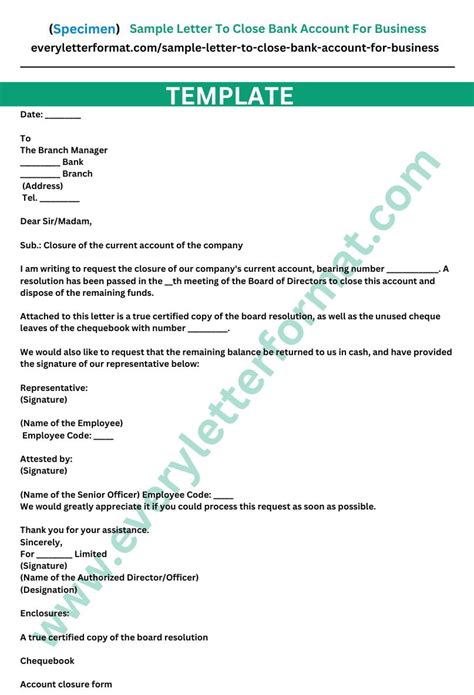 Bank Account Closure Letter Template