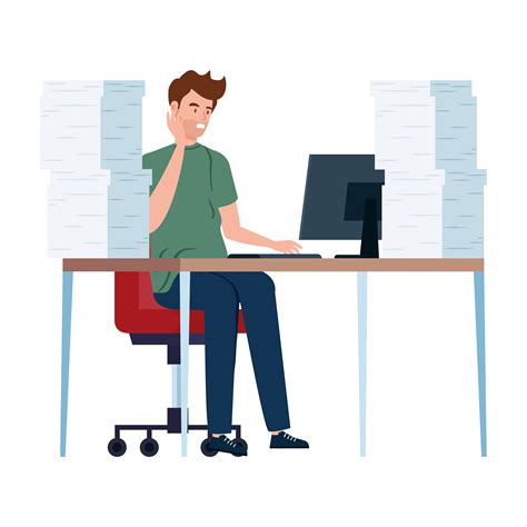 Man Working On Desk Vector Art Icons And Graphics For Free Download