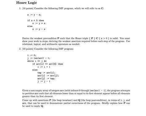 Solved Hoare Logic 1 10 Points Consider The Following IMP Chegg