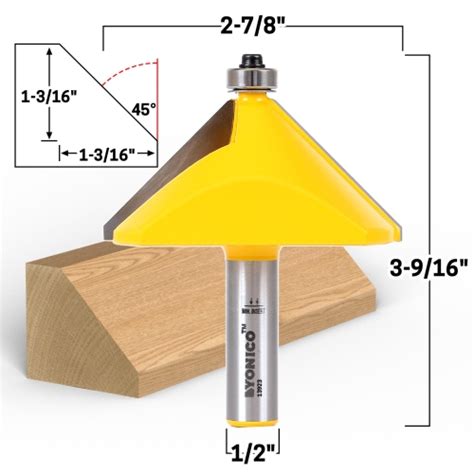 Edging Chamfer 45 Degree Chamfer Edge Forming Router Bit 1 2