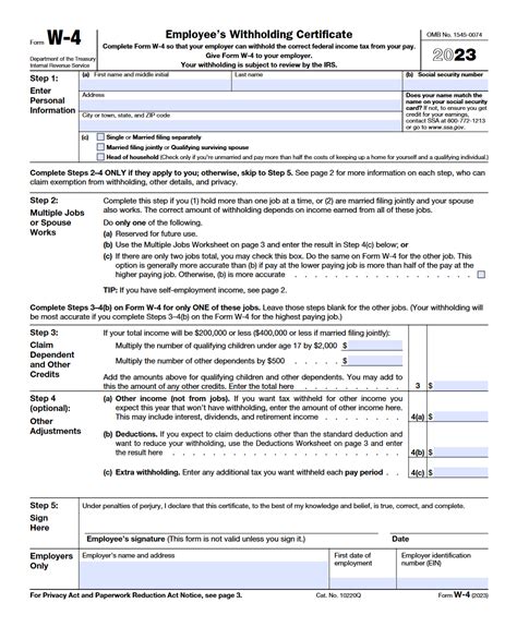 IRS Form W 4 Employee S Withholding Certificate Forms Docs 2023