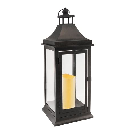 LumaBase 19 Black Metal Lantern With Battery Operated Candle Walmart