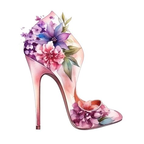 Watercolor Stiletto Heel With Flowers 22917498 Png