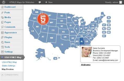 US Interactive HTML Map For WordPress Map Us Map Interactive