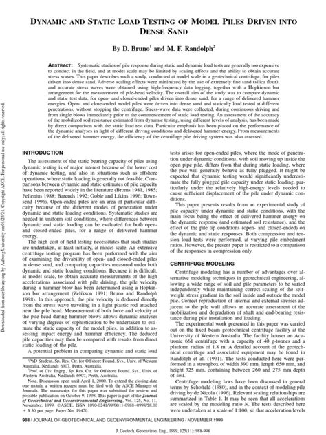 1999 bruno randolph 1999 dynamic and static load testing of model piles