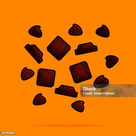 초콜릿과 초코 칩의 덩어리의 만화 그림 메뉴 표지 카페 레스토랑 요리책 광고 인쇄 포스터 웹 사이트에 사용할 수 있습니다 갈색에 대한 스톡 벡터 아트 및 기타 이미지