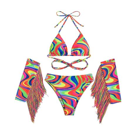 Contrast Halter Backless Self Tie One Piece Swimwear With Gloves Halibuy