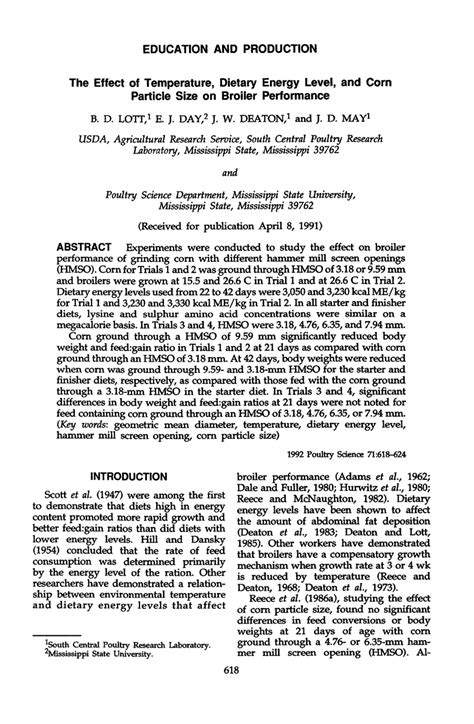 Pdf The Effect Of Temperature Dietary Energy Level And Corn