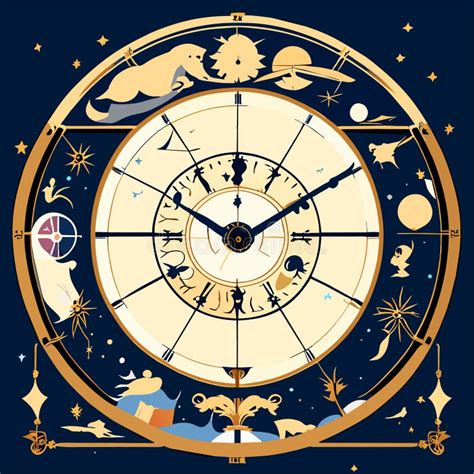 Astronomical Clock In Vintage Style On A Blue Background Vector