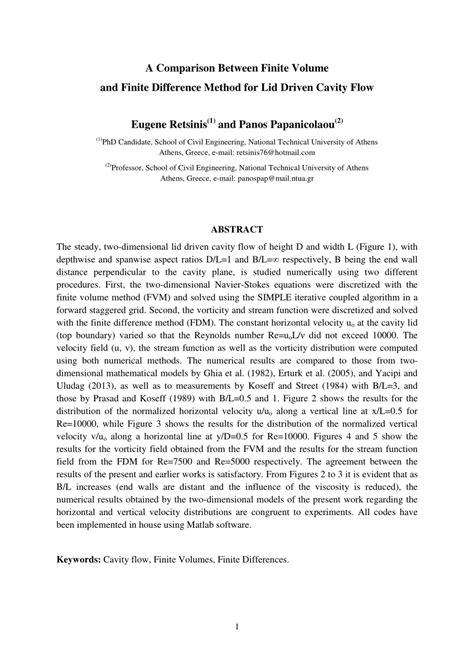 PDF A Comparison Between Finite Volume And Finite Difference Method For Lid Driven Cavity Flow