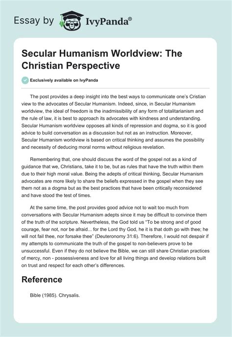 Secular Humanism Worldview The Christian Perspective 318 Words