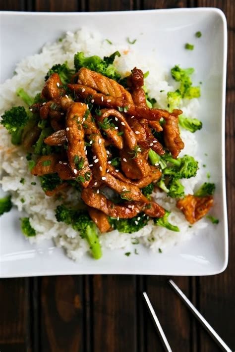 Easy Garlic Ginger Glazed Sticky Pork Is Tender Strips Of Pork Glazed