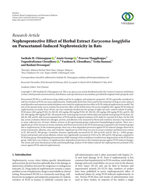 Pdf Nephroprotective Effect Of Herbal Extract Eurycoma Lonolia On