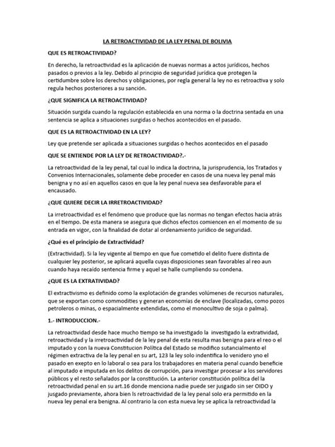 La Retroactividad De La Ley Penal De Bolivia Pdf Derecho Penal