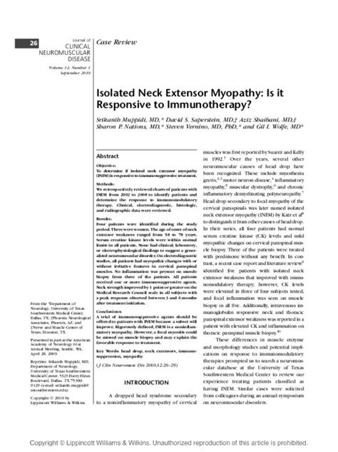 Pdf Isolated Neck Extensor Myopathy Is It Responsive To Immunotherapy