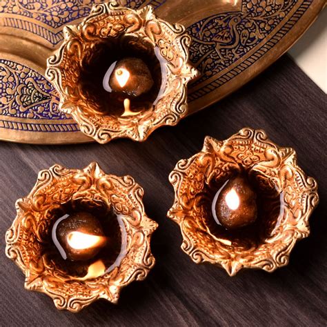 Buy Pack Of 3 Hindu Brass Diwali Diya For Diwali Decorations