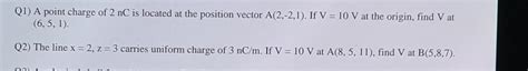 Solved Q1 A Point Charge Of 2nC Is Located At The Position Chegg