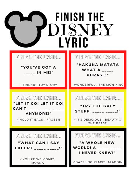 Finish The Lyrics Game Disney Edition Free Printable Worksheets Library
