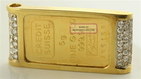 Credit Suisse 5g Gold Bar 9999 Pendant And Diamonds Swiss Switzerland