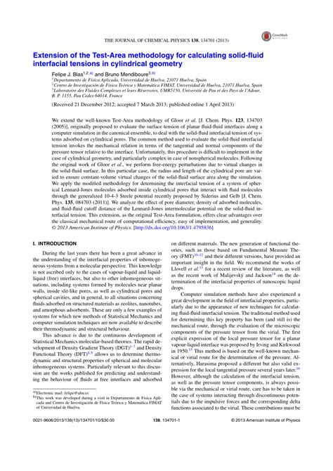 Pdf Extension Of The Test Area Methodology For Calculating Solid Fluid Interfacial Tensions In