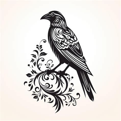 Premium Photo Raven Silhouette Tattoo With Viking Symbols On White