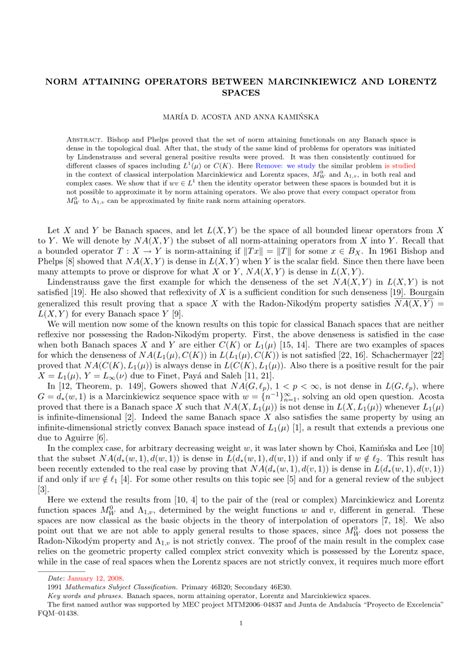Pdf Norm Attaining Operators Between Marcinkiewicz And Lorentz Spaces