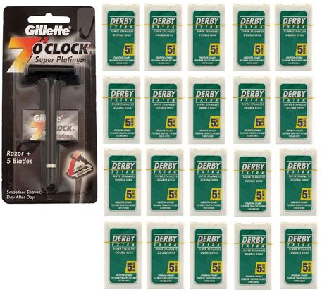 Gillette 7 Oclock Super Platinum Safety Razor W 5 Blades Derby