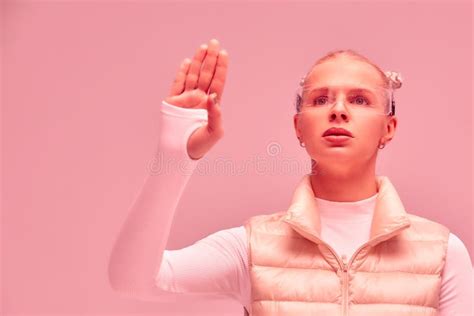 Smart Glasses And Augmented Reality Concept Woman Wearing Modern