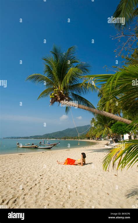 Woman On The Beach Lamai Beach Ko Samui Island Thailand Asia Stock