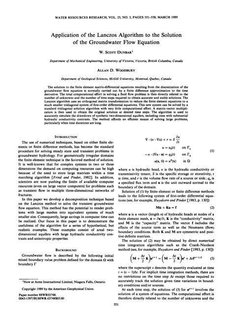 Pdf Application Of The Lanczos Algorithm To The Solution Of The