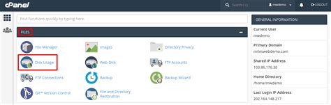 how to check disk space usage from cpanel