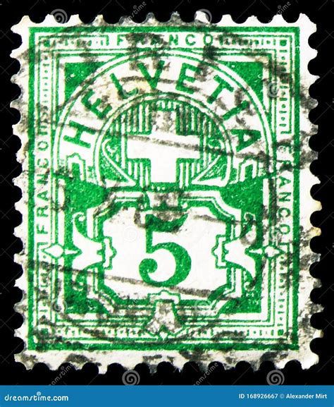 瑞士印制的邮票显示cross Over Value Plate5 Ct 1899年左右，瑞士中央 图库摄影片 图片 包括有 集邮