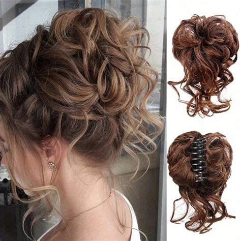 Messy Bun Hair Piece Claw Clip Curly Wavy Faux Hair Bun Tousled Updo