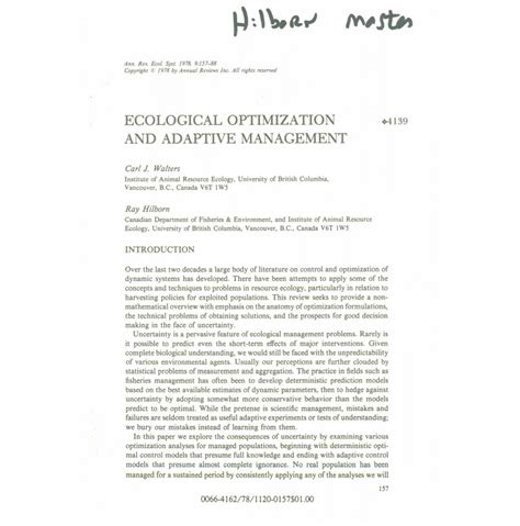 Pdf Ecological Optimization And Adaptive Management
