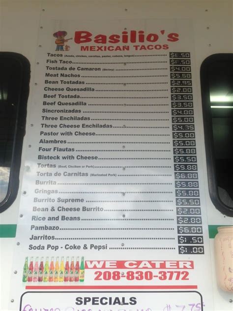 Menu At Basilios Tacos Restaurant Boise W Lake Hazel Rd